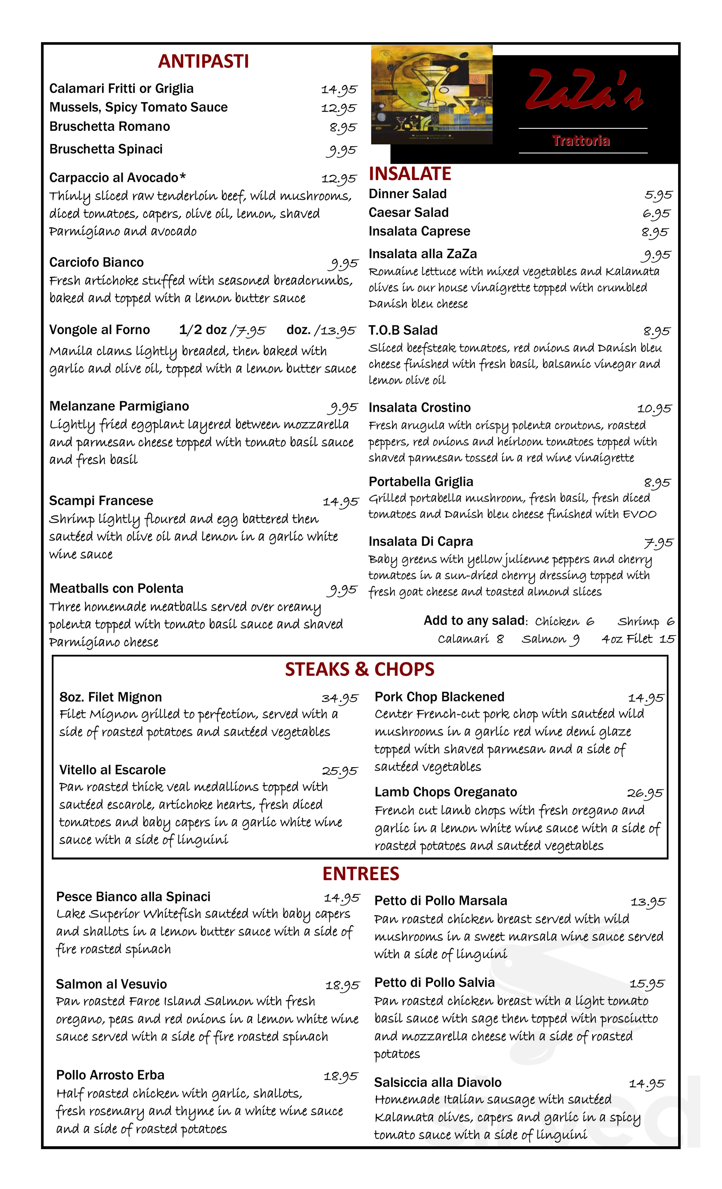 La Zaza Trattoria menu in St. Charles, Illinois, USA