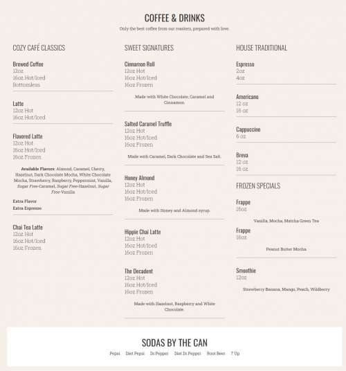 Common Grounds Coffee & Cafe menu in Strafford, Missouri, USA
