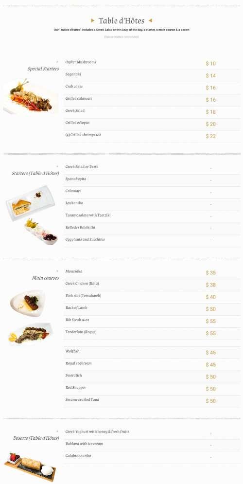 Le Petros menu in Montréal, Quebec, Canada