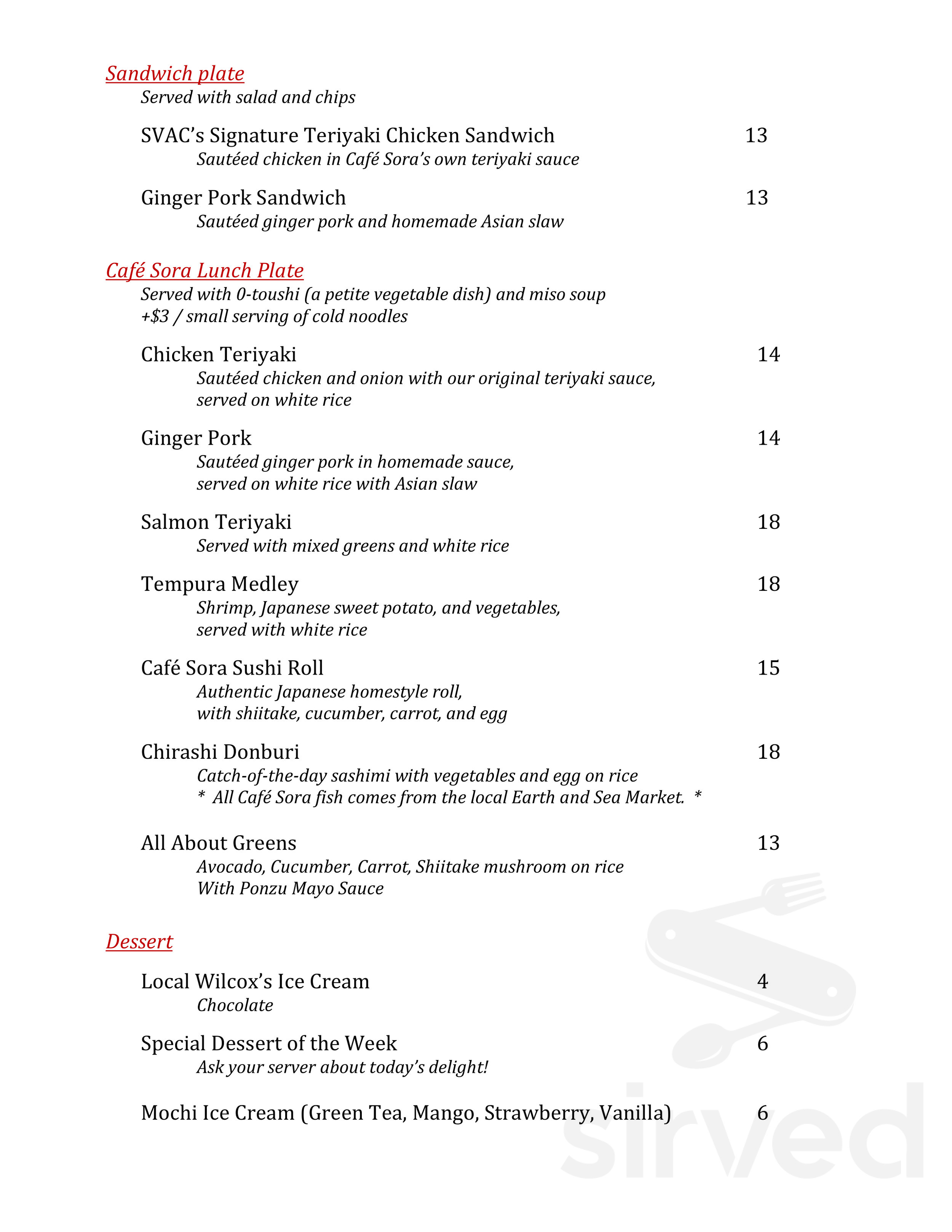 Cafe Sora menus in Manchester, Vermont, United States