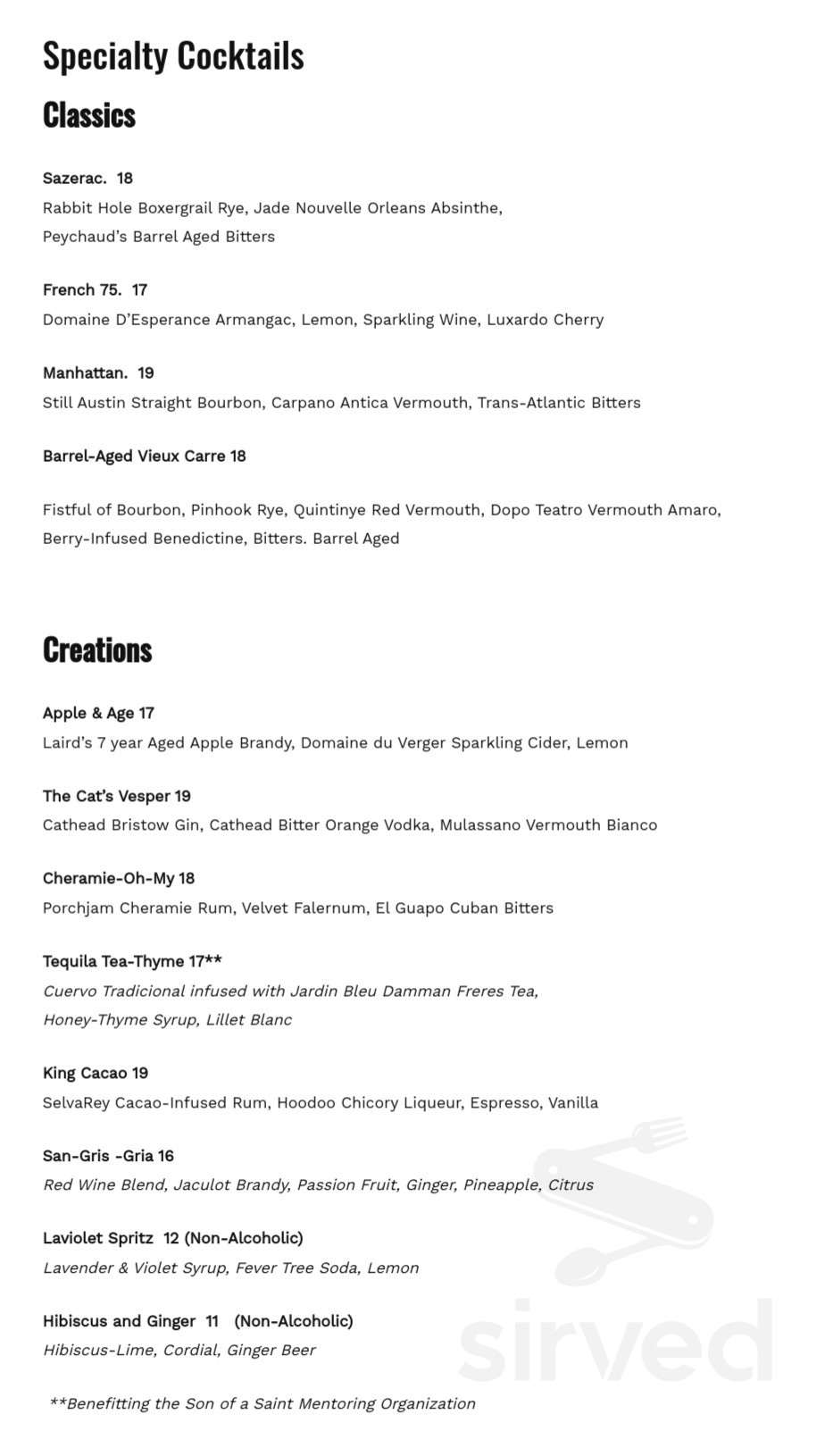 Polo Club Lounge menu in New Orleans, Louisiana, USA