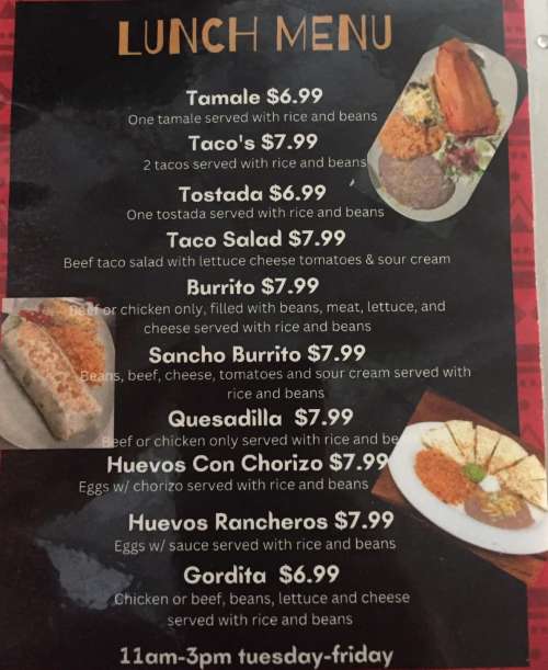 Mexicali menu in Topeka, Kansas, USA