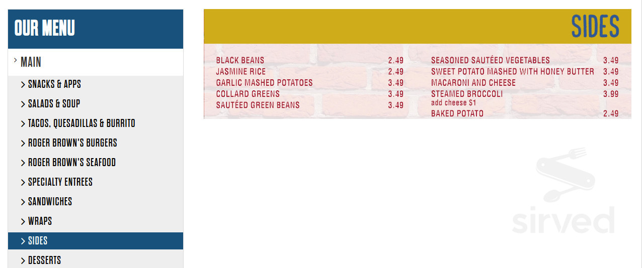 Roger Brown's Restaurant and Sports Bar menu in Portsmouth, Virginia, USA