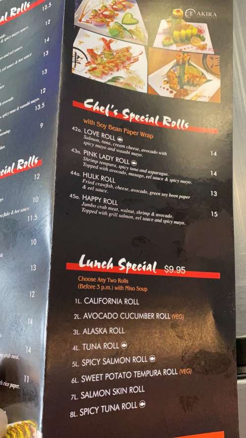 Akira Ramen & Izakaya menu in Baltimore, Maryland, USA