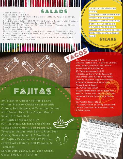 Tucán Mexican Restaurant menu in Pensacola, Florida, USA