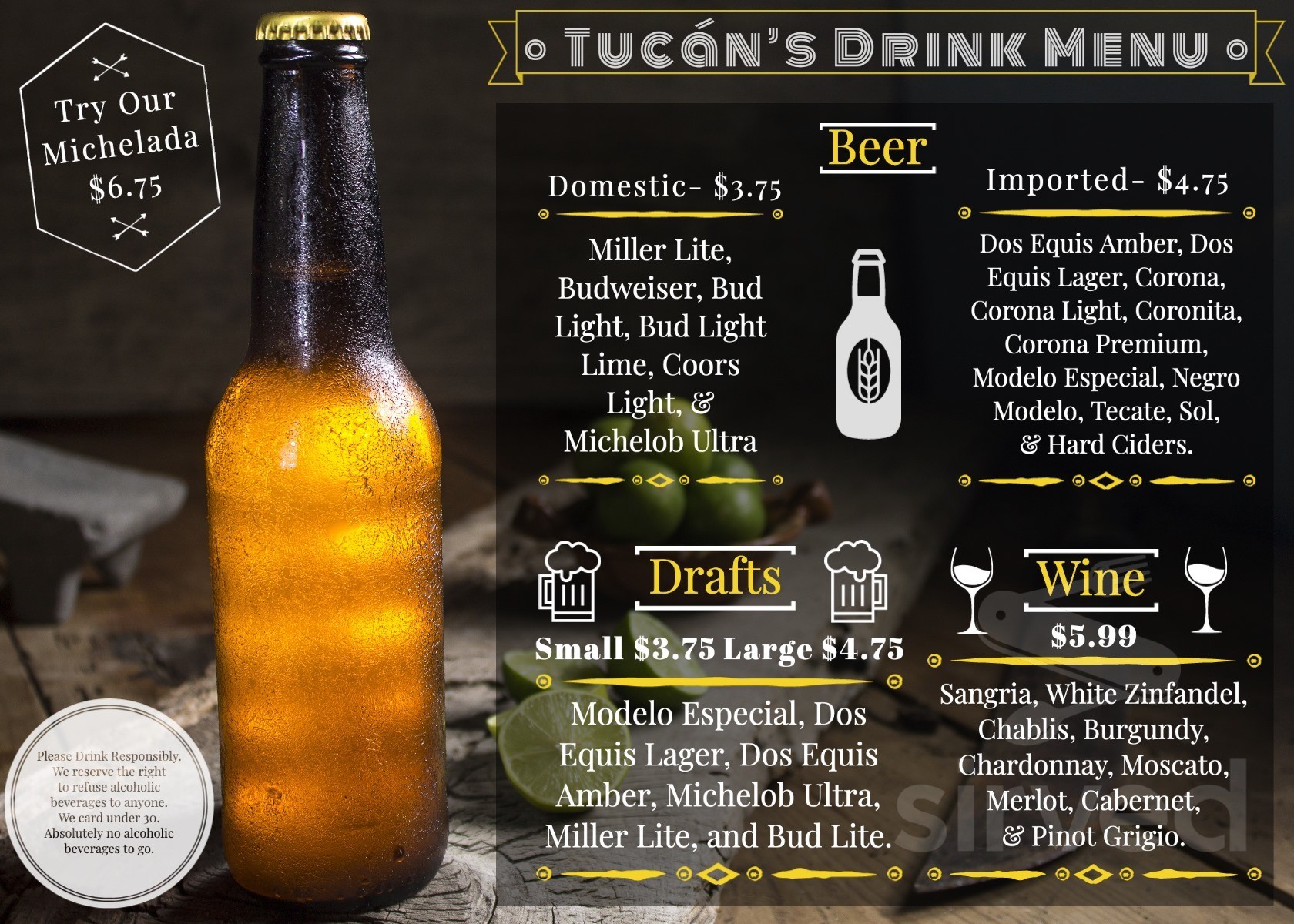 Menu for Tucán Mexican Restaurant in Pensacola, FL | Sirved