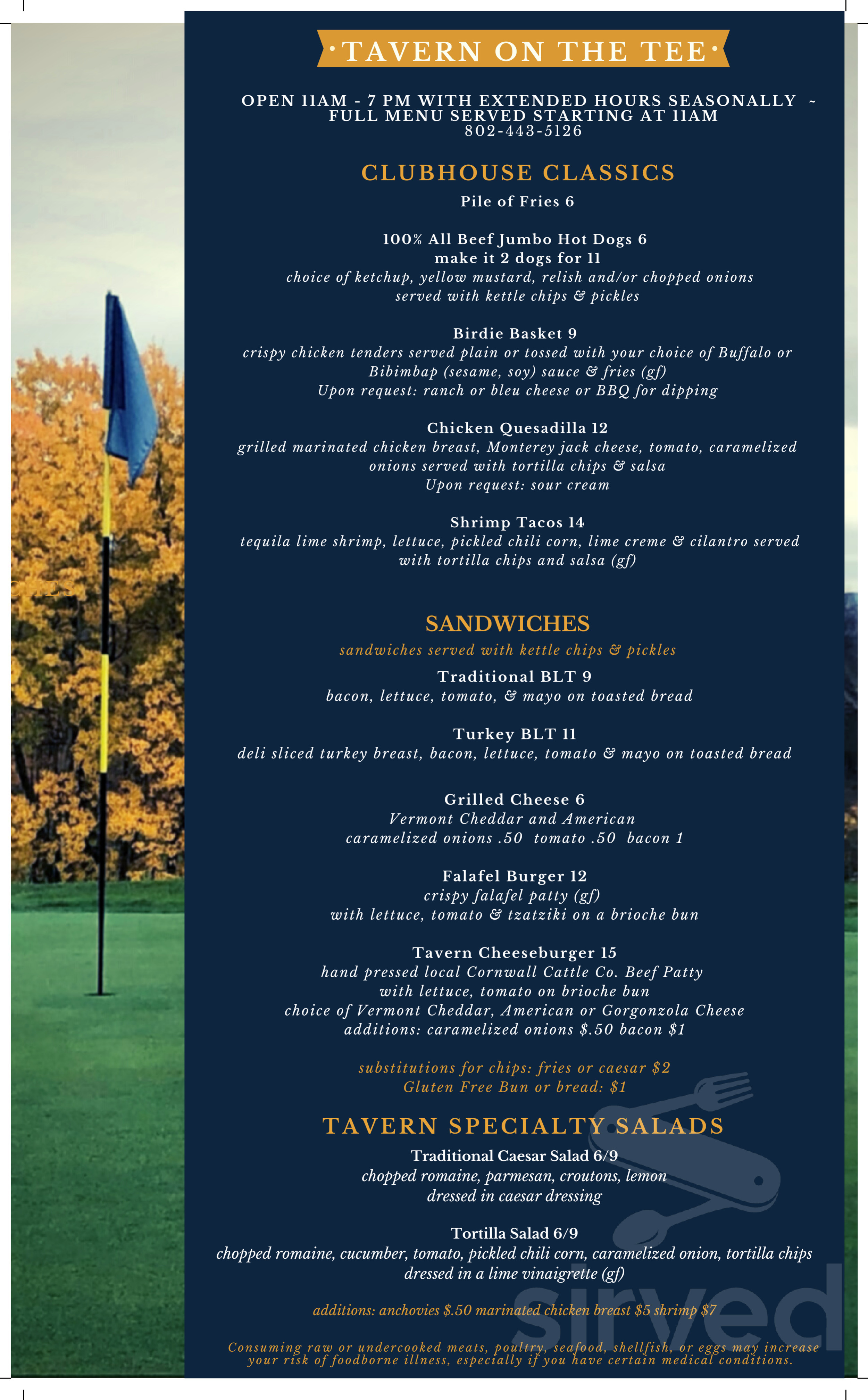 Ralph Myhre Golf Course menu in Middlebury, Vermont, USA