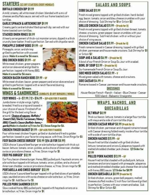 The Fox Den Restaurant menu in Houghton Lake, Michigan, USA