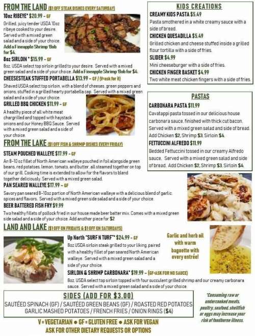 The Fox Den Restaurant menu in Houghton Lake, Michigan, USA