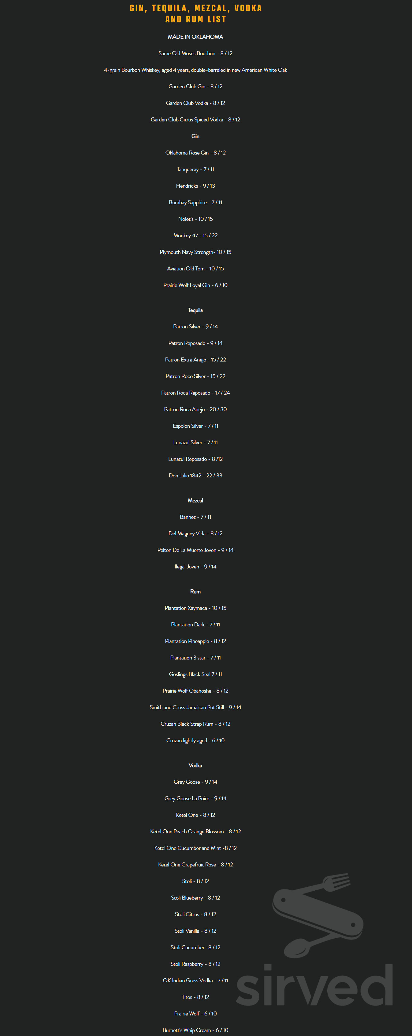 Ponyboy menus in Oklahoma City, Oklahoma, United States