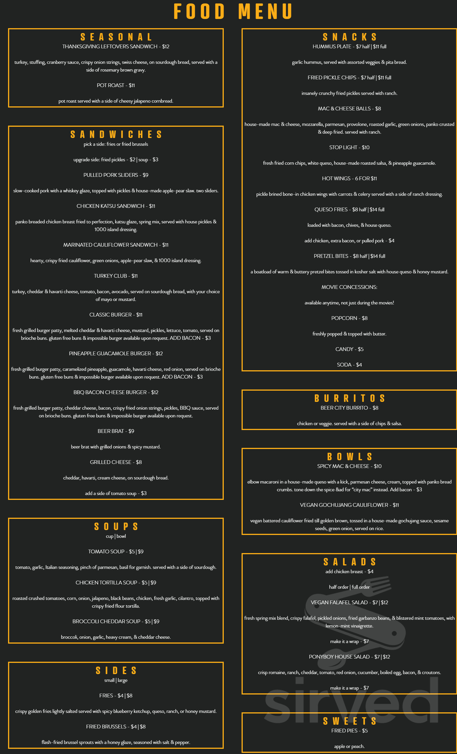 Ponyboy menus in Oklahoma City, Oklahoma, United States