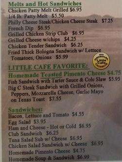 The Little Cafe menu in Rock Hill, South Carolina, USA
