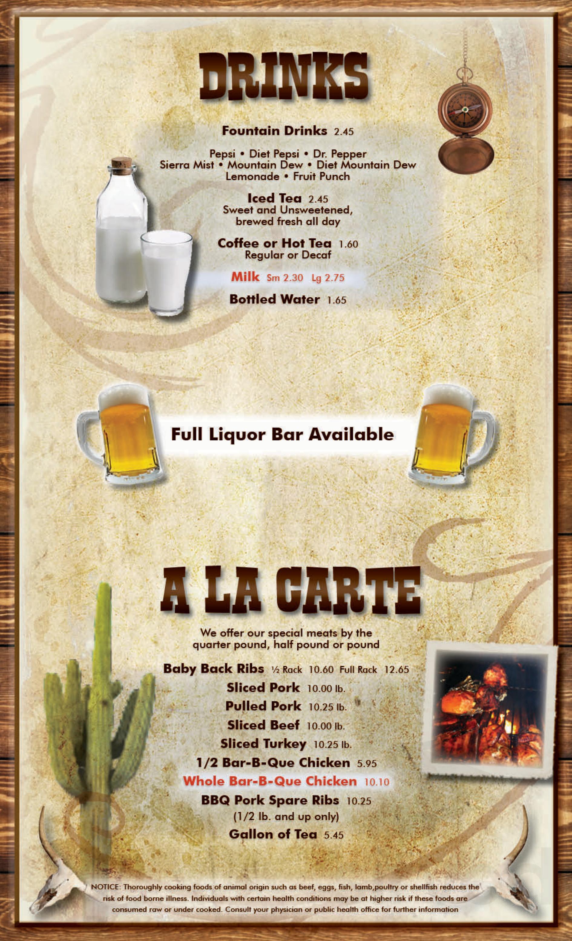 Smoke'n Pit Bar B Que menu in North Fort Myers, Florida, USA