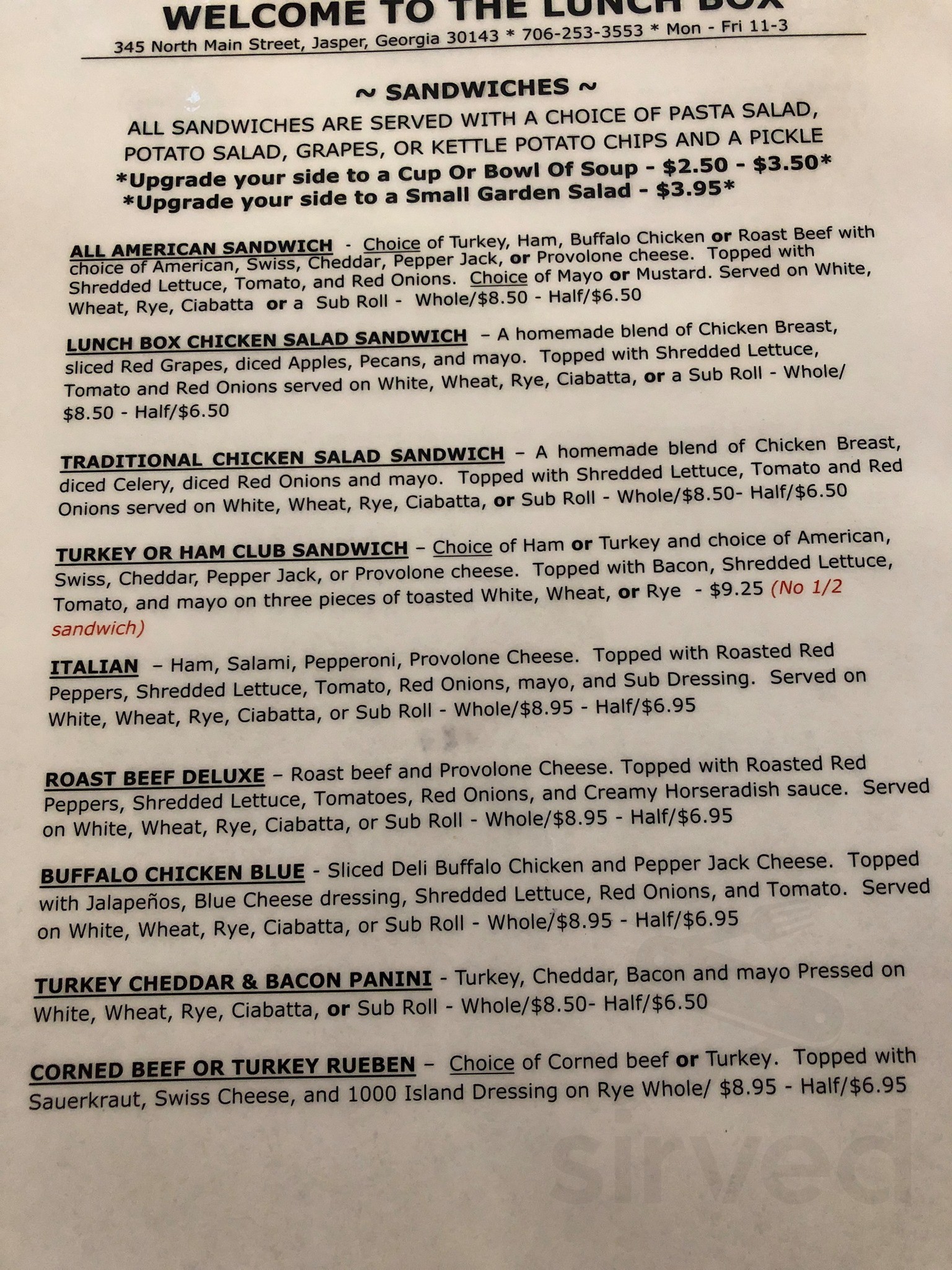 The Lunch Box menus in Jasper, Georgia, United States