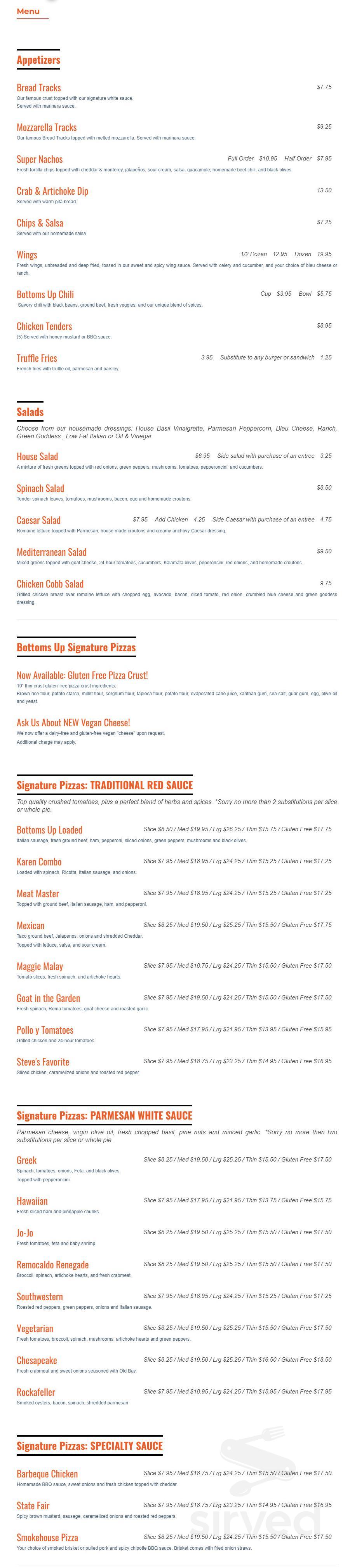 Menu - Richmond VA's Bottoms Up Pizza | Sirved