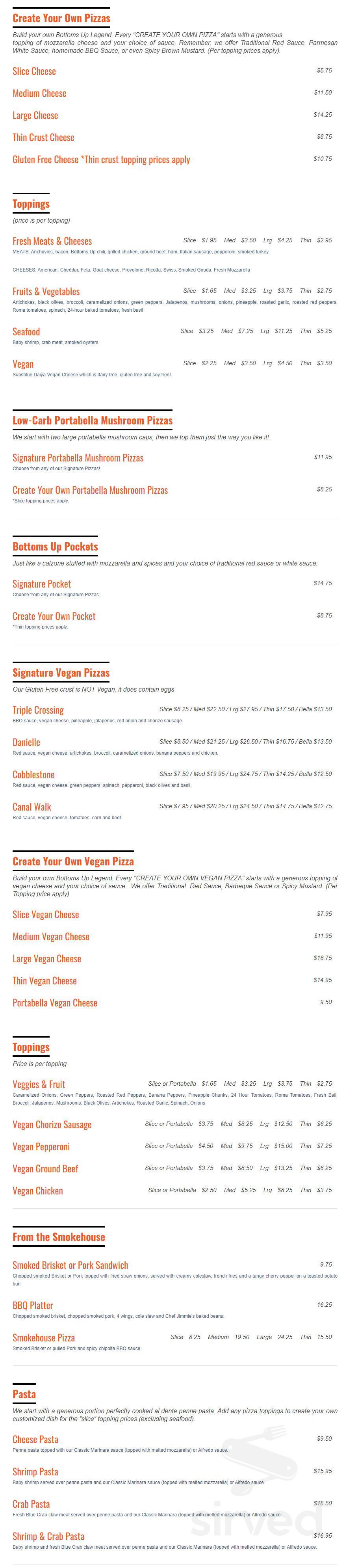 Menu for Bottoms Up Pizza in Richmond, VA | Sirved