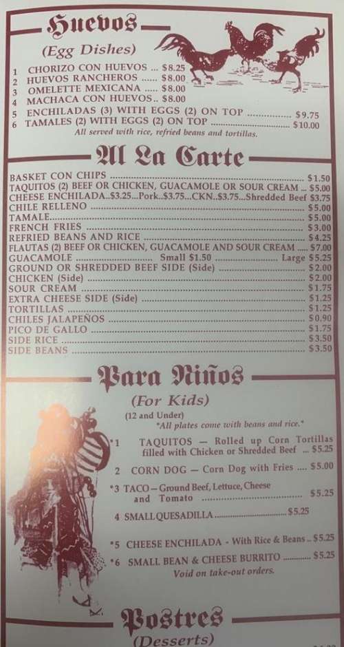 Los Gallos Mexican Restaurant menu in Placentia, California, USA