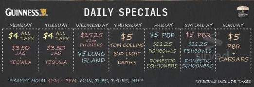 The Guinness Tavern by the Double Decker menus in Brandon, Manitoba, Canada