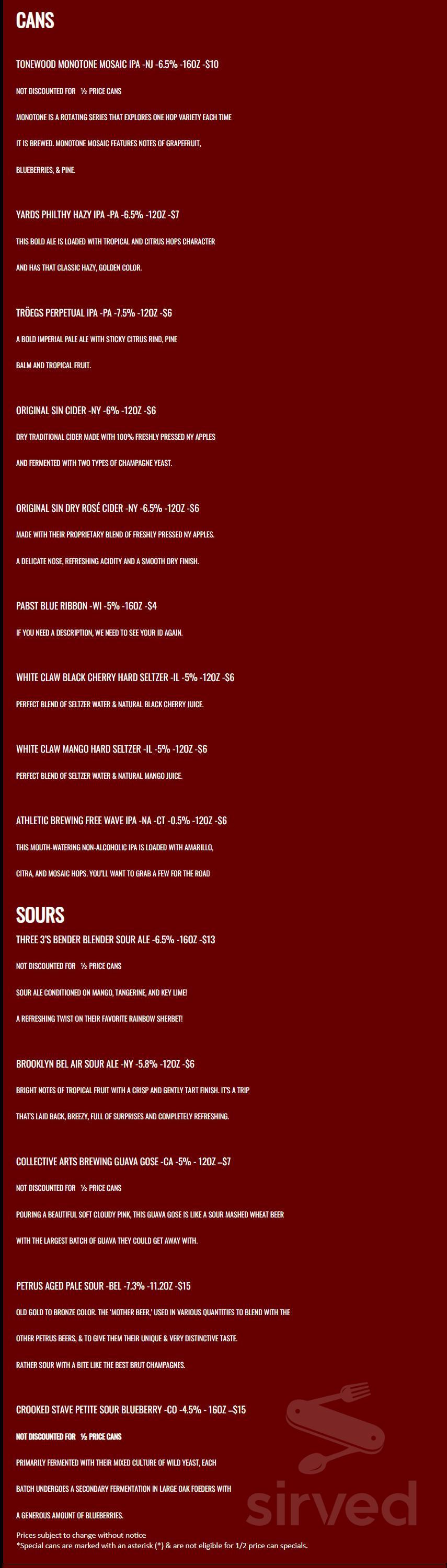 Menu - Philadelphia PA's Good Dog Bar | Sirved