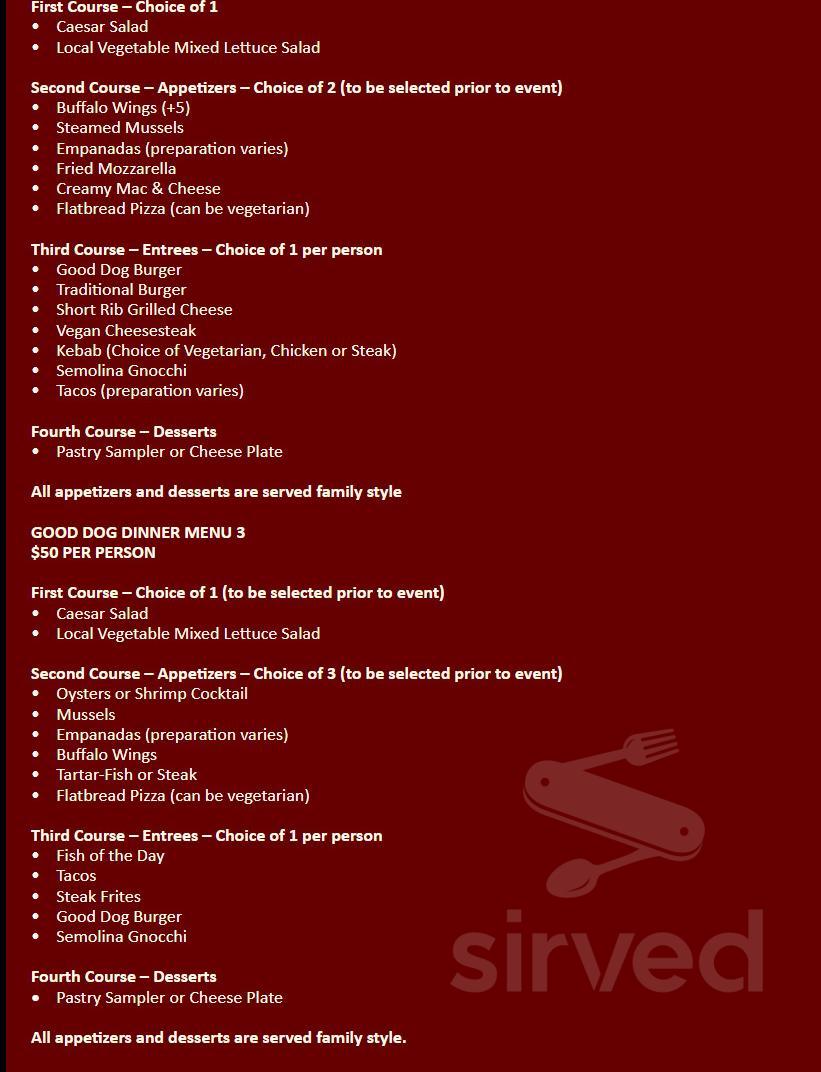 Menu - Philadelphia PA's Good Dog Bar | Sirved
