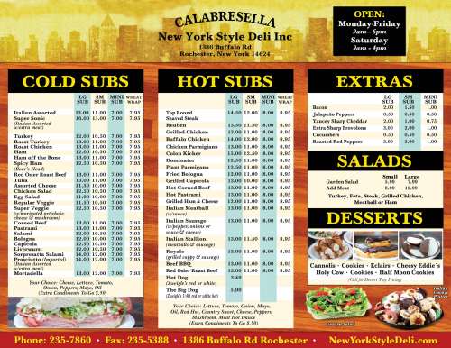 Calabresella Subs and Deli menu in Avon, New York, USA