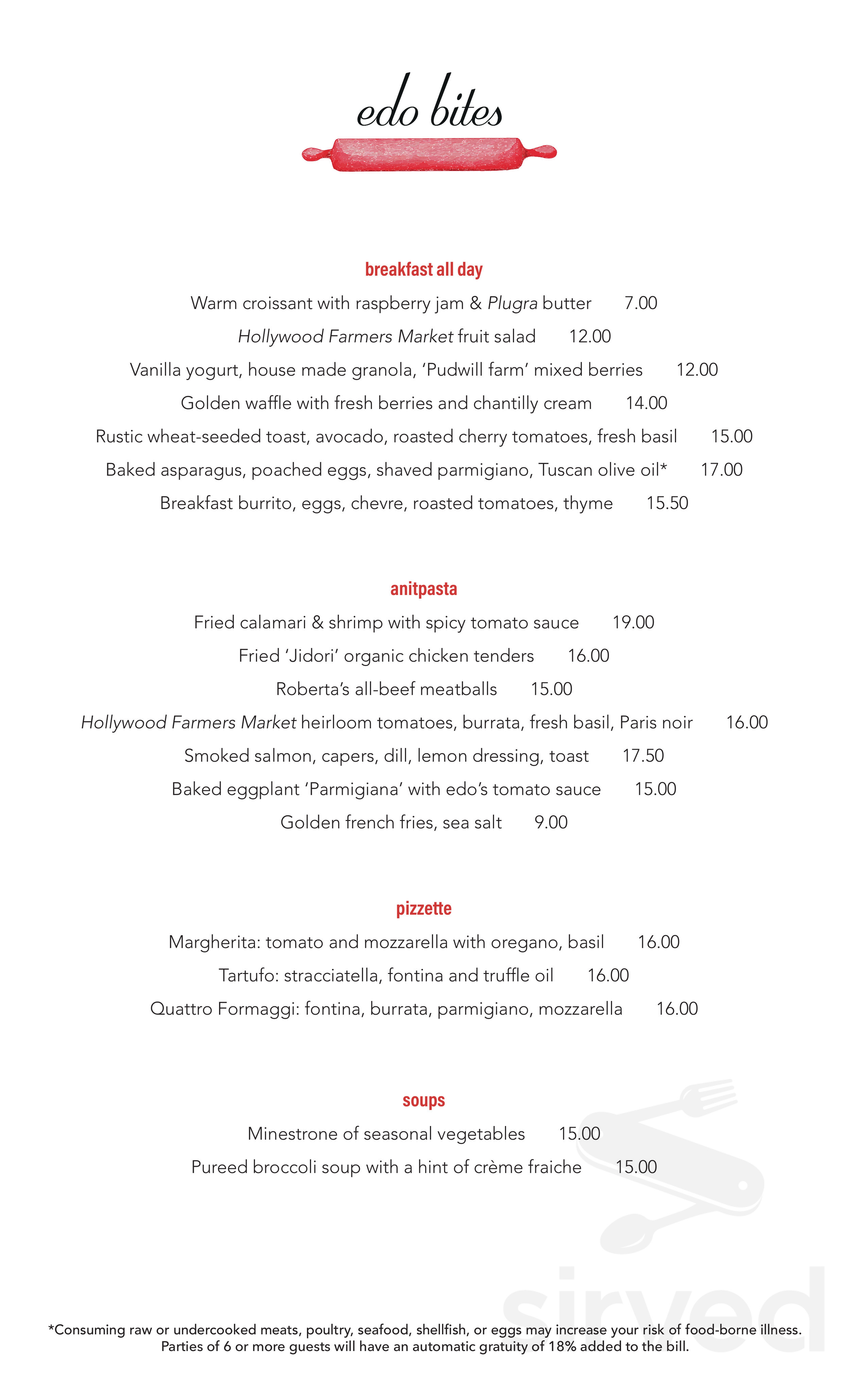 Edo Little Bites menu in Pacific Palisades, California, USA