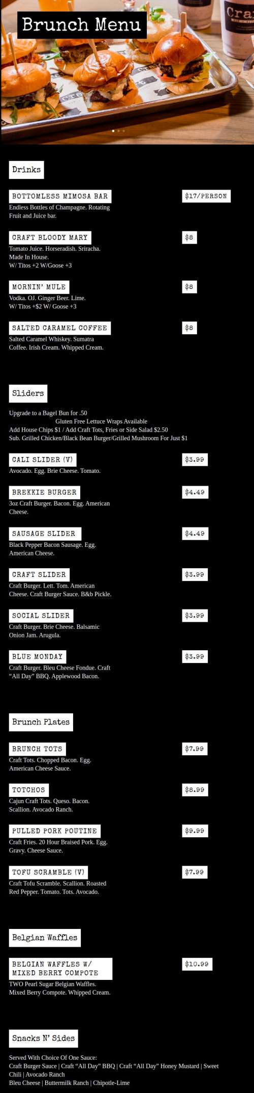 Craft menu in Binghamton, New York, USA