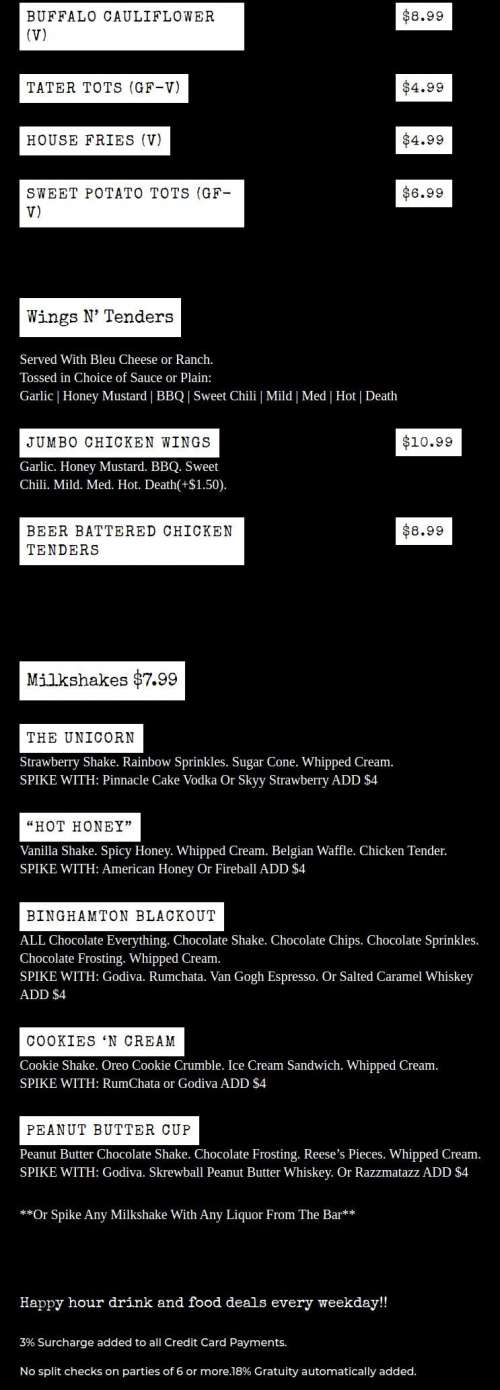 Craft menu in Binghamton, New York, USA