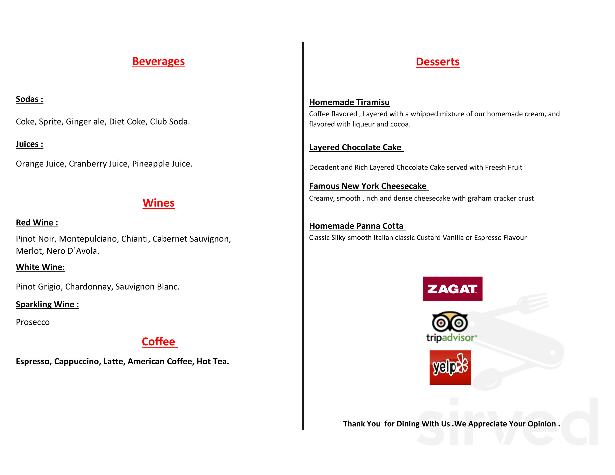 Da Marino NYC menu in New York, New York, USA