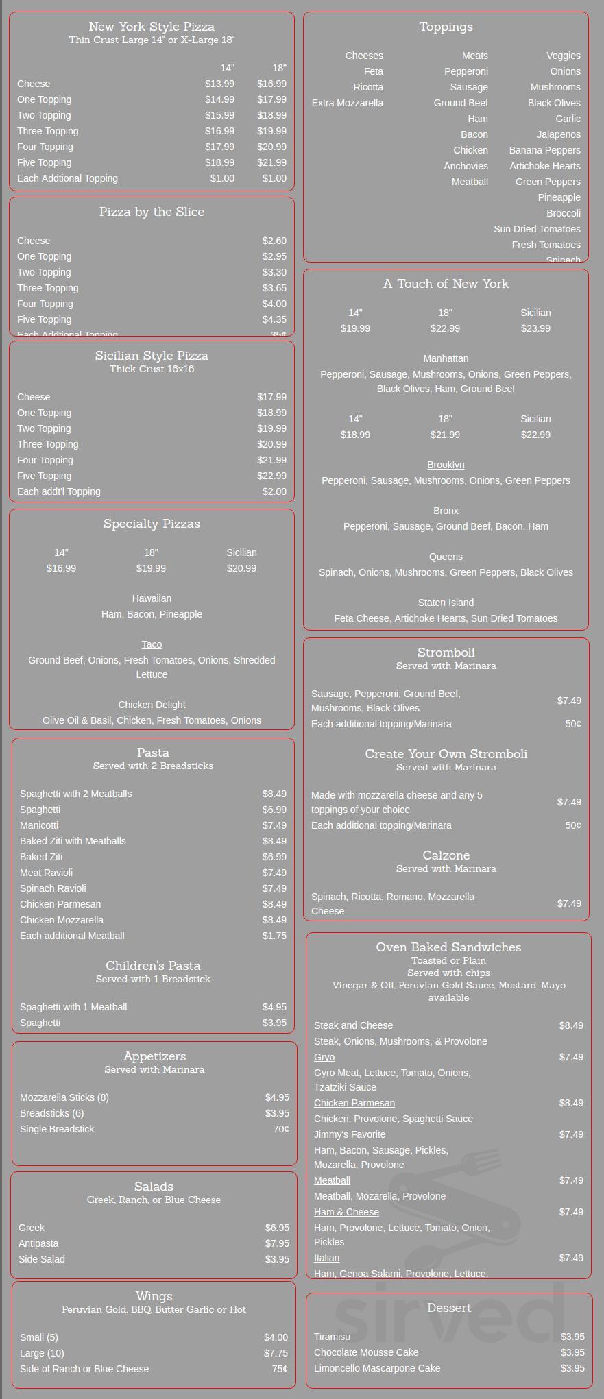 Menu for Jimmy B's Pizza in Gulf Breeze, FL | Sirved
