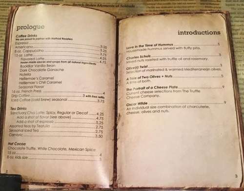 BookBar menu in Denver, Colorado, USA