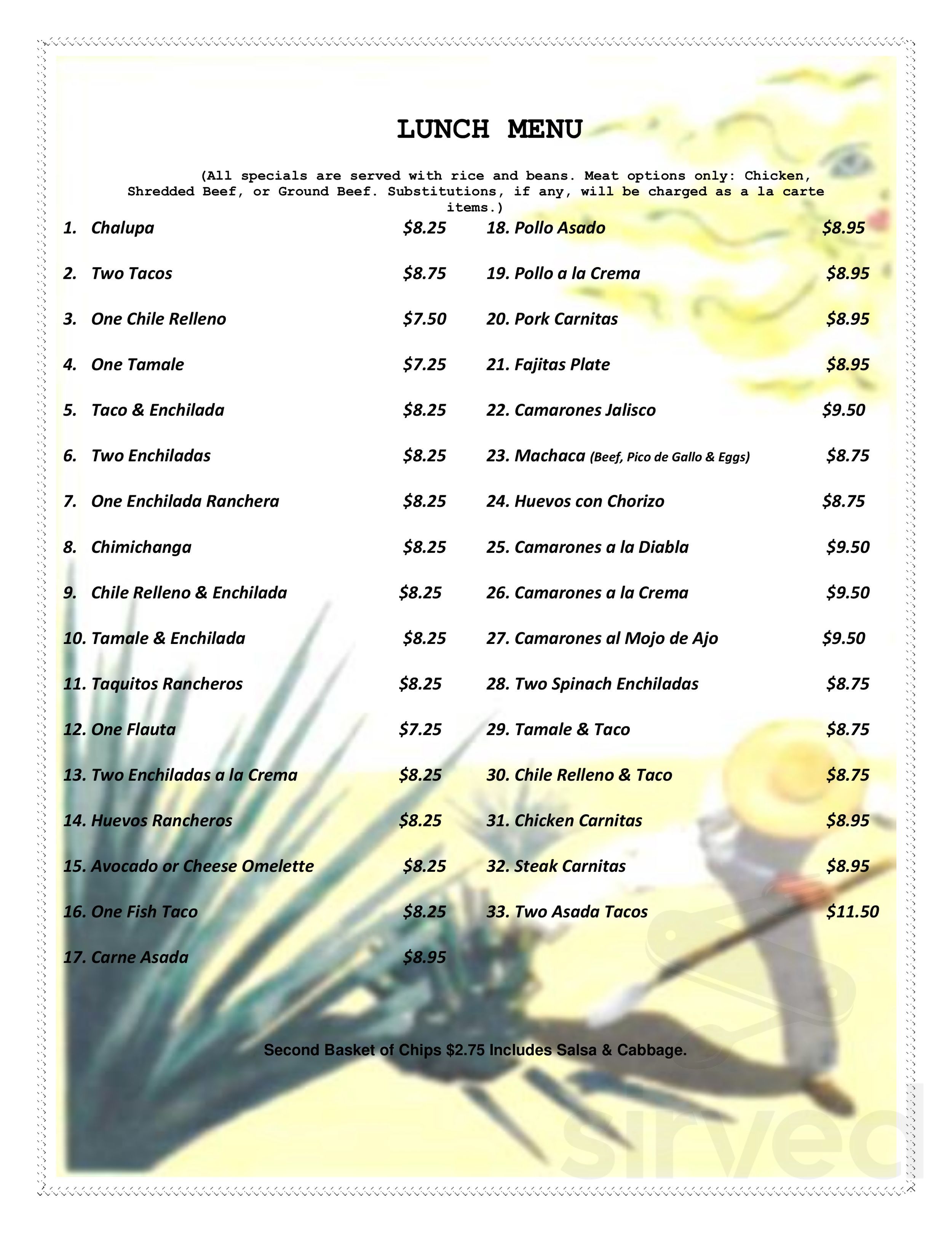 Menu - Afton WY's Agave Family Mexican Restaurant | Sirved