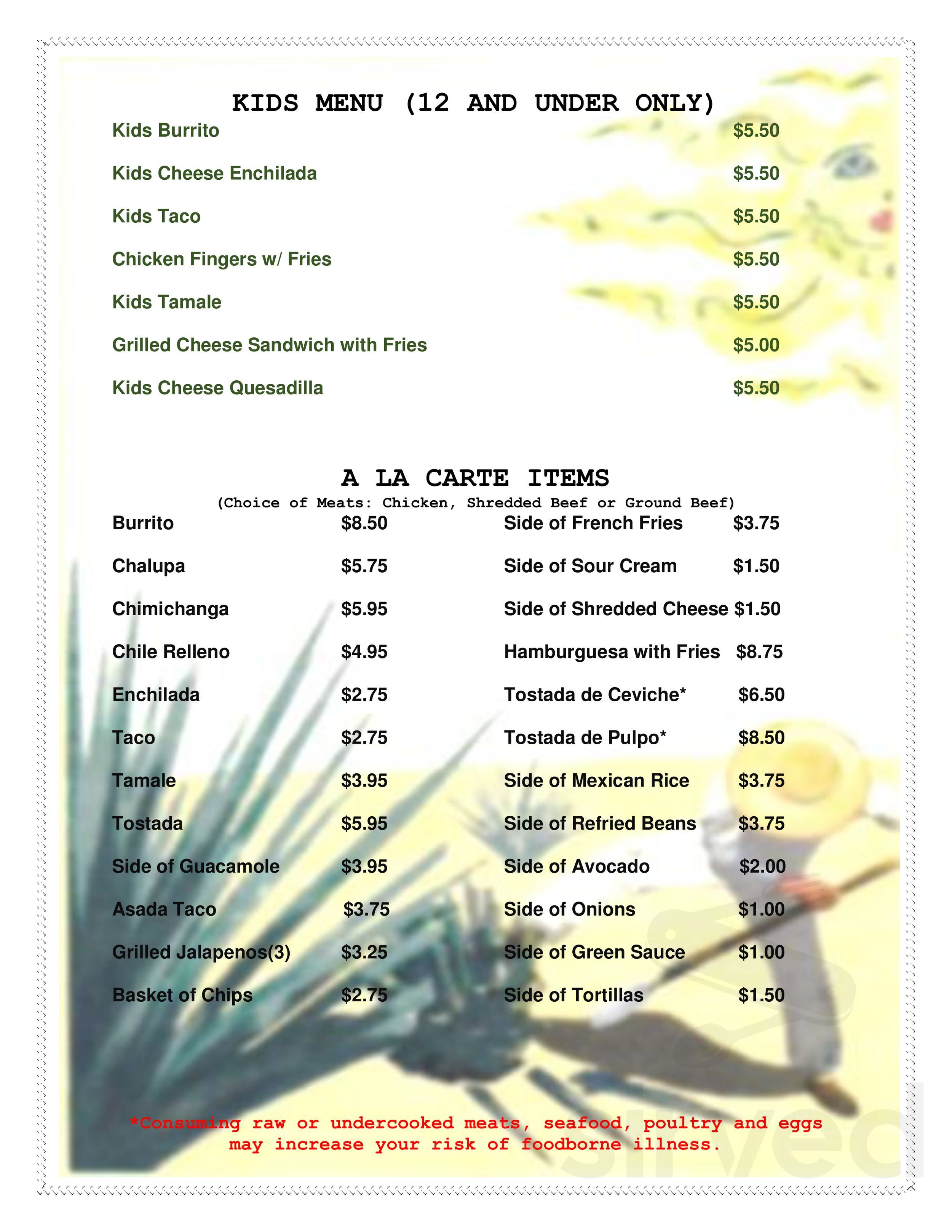 Menu - Afton WY's Agave Family Mexican Restaurant | Sirved