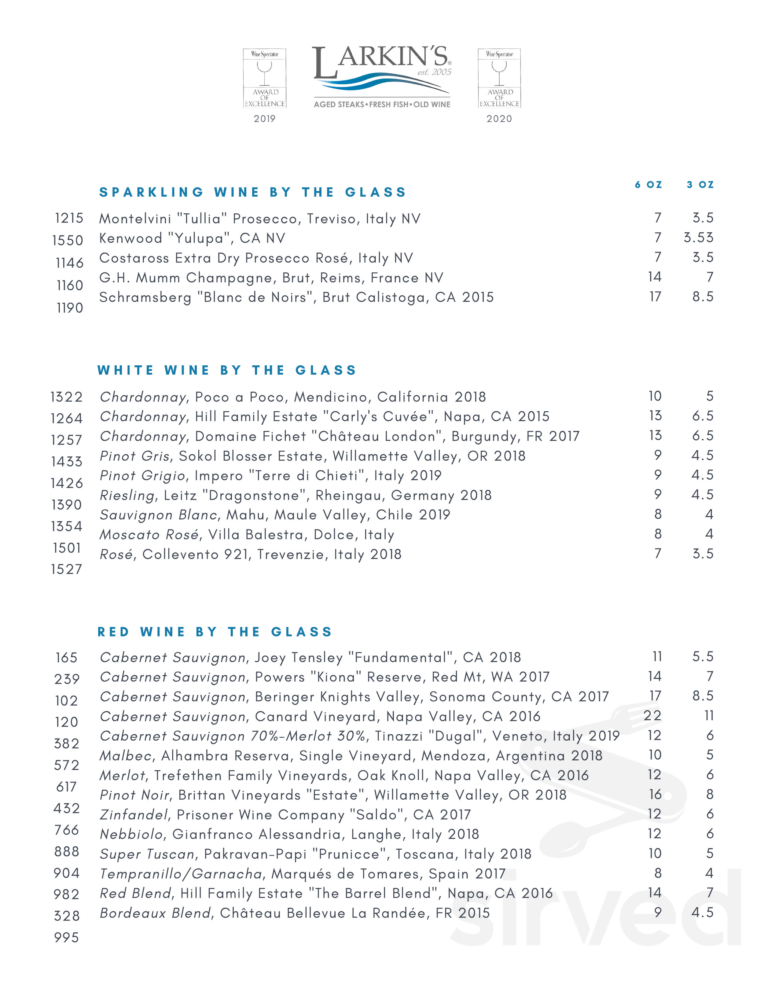 Larkin's menu in Greenville, South Carolina, USA