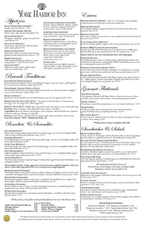 York Harbor Inn menu in York Harbor, Maine, USA