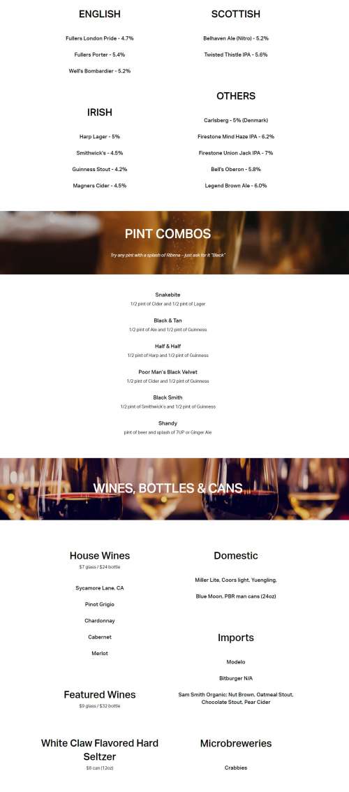 Penny Lane Pub menu in Richmond, Virginia, USA