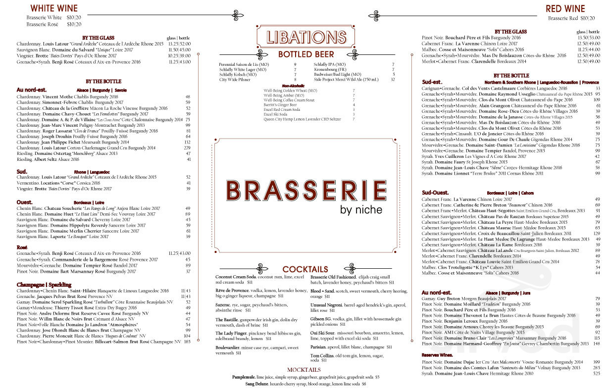 Brasserie by Niche menu in St. Louis, Missouri, USA