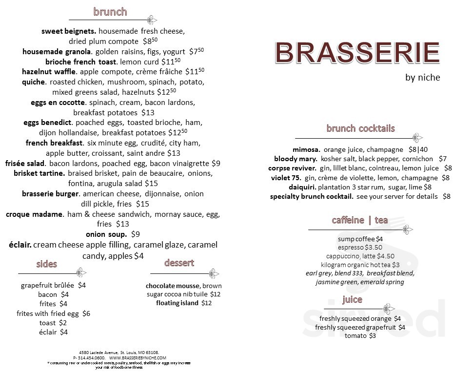 Brasserie By Niche Menu In St Louis Missouri Usa