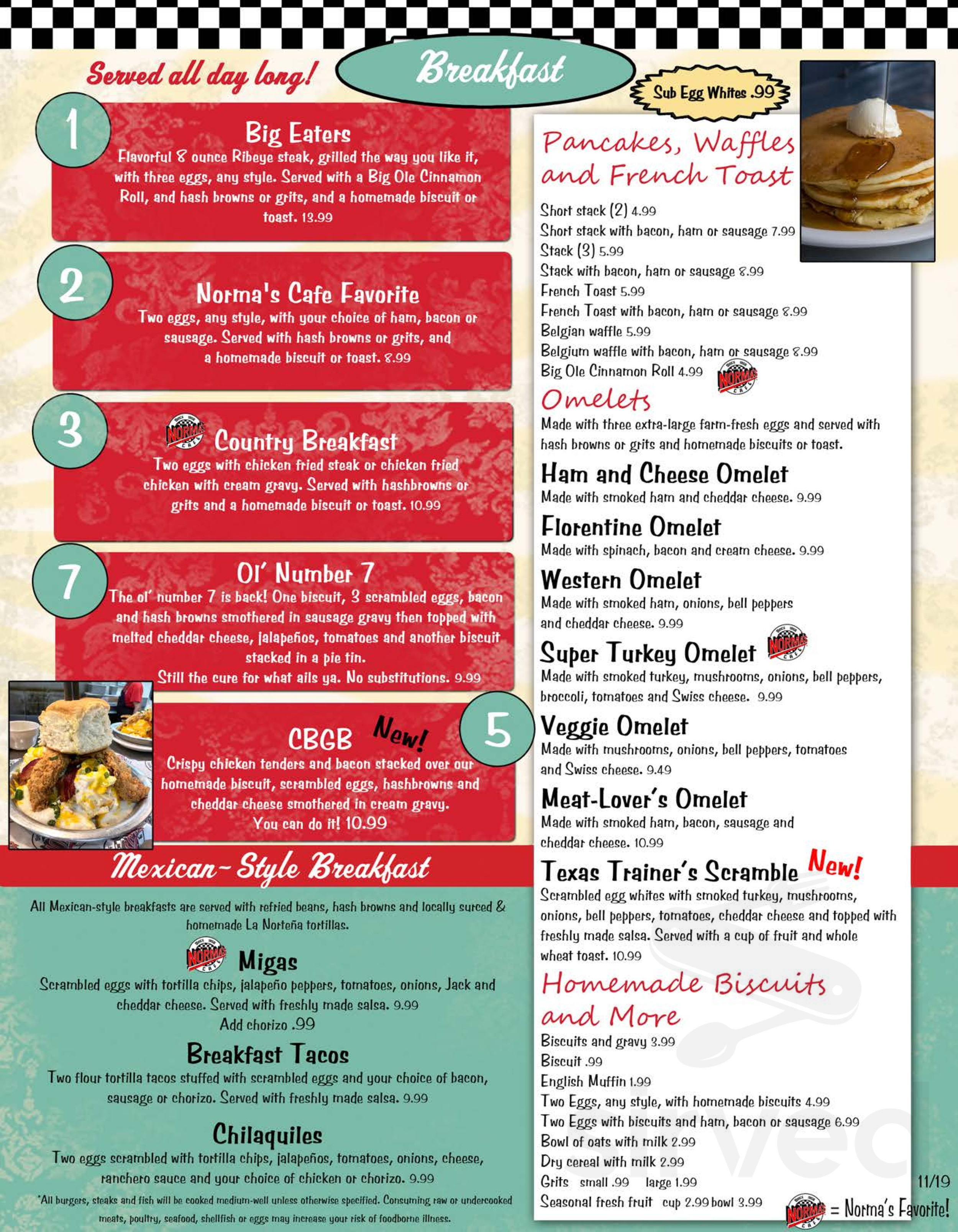Menu - Plano TX's Norma's Cafe | Sirved