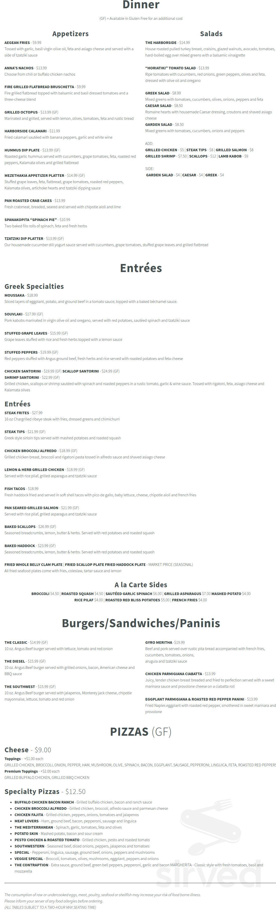 Anna's Harborside Grille menu in Plymouth, Massachusetts, USA