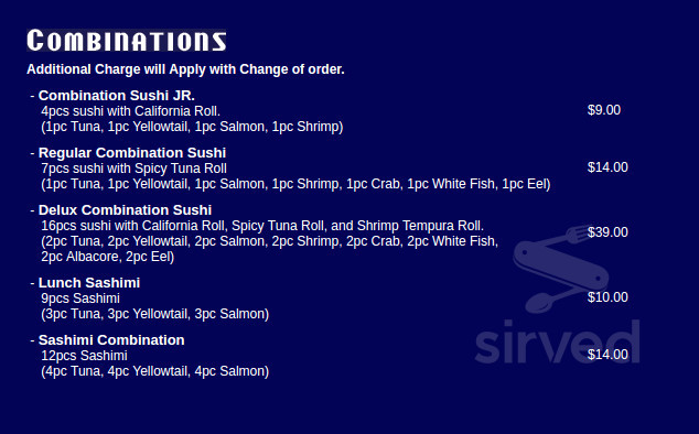 Menu - Gilbert AZ's Sushiya | Sirved