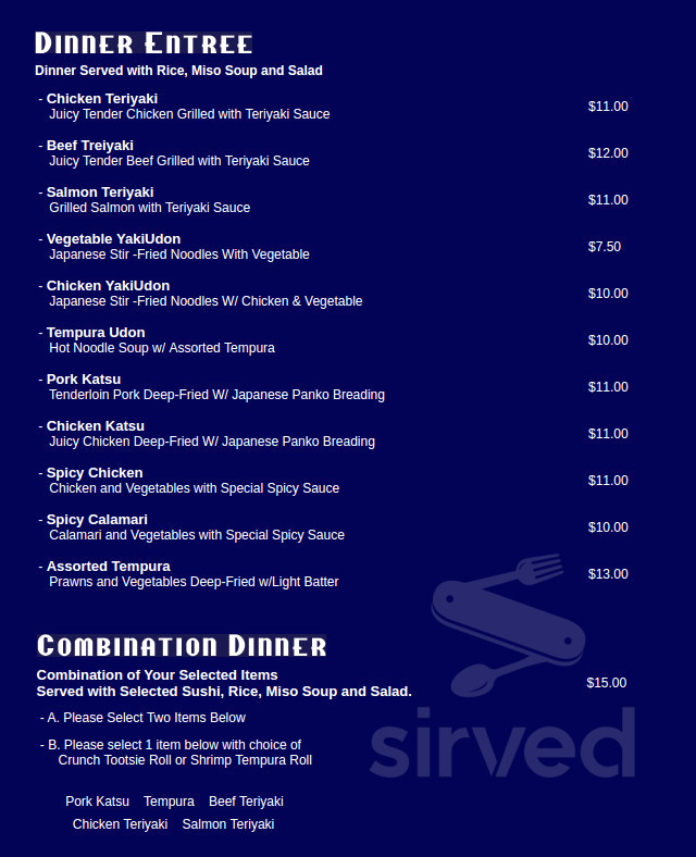 Menu - Gilbert AZ's Sushiya | Sirved