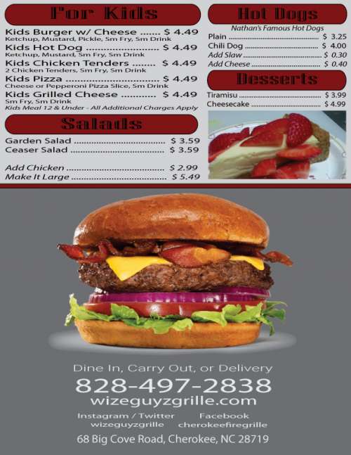 Wize Guyz Grille menu in Cherokee, North Carolina, USA
