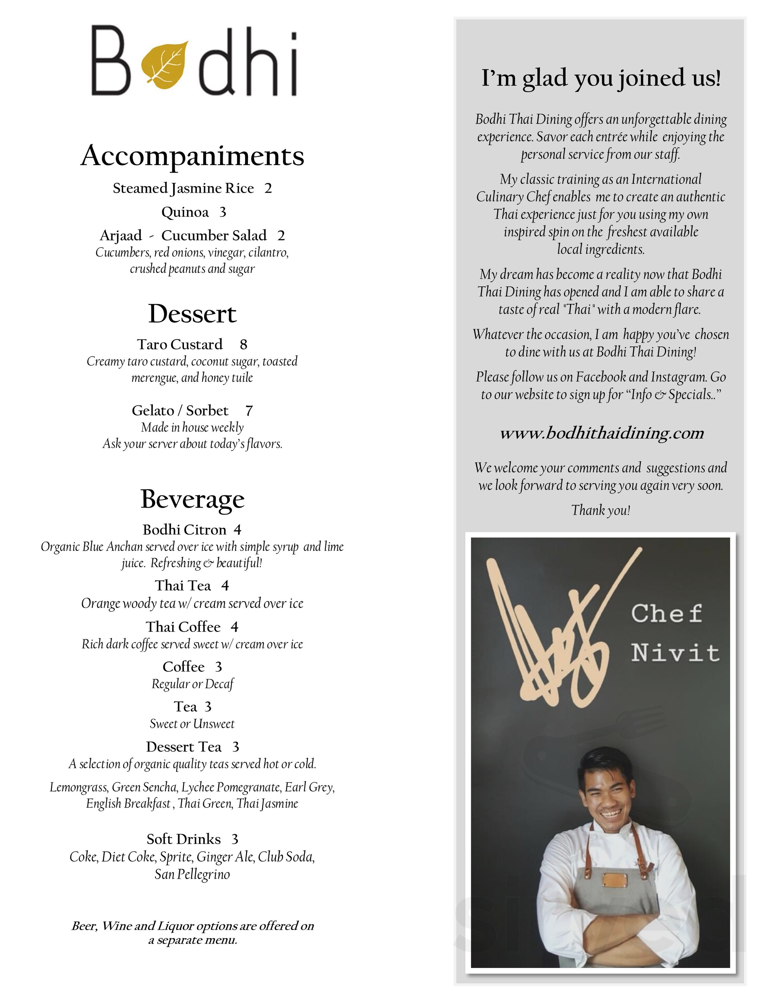 Menu - Lexington SC's Bodhi Thai Dining | Sirved