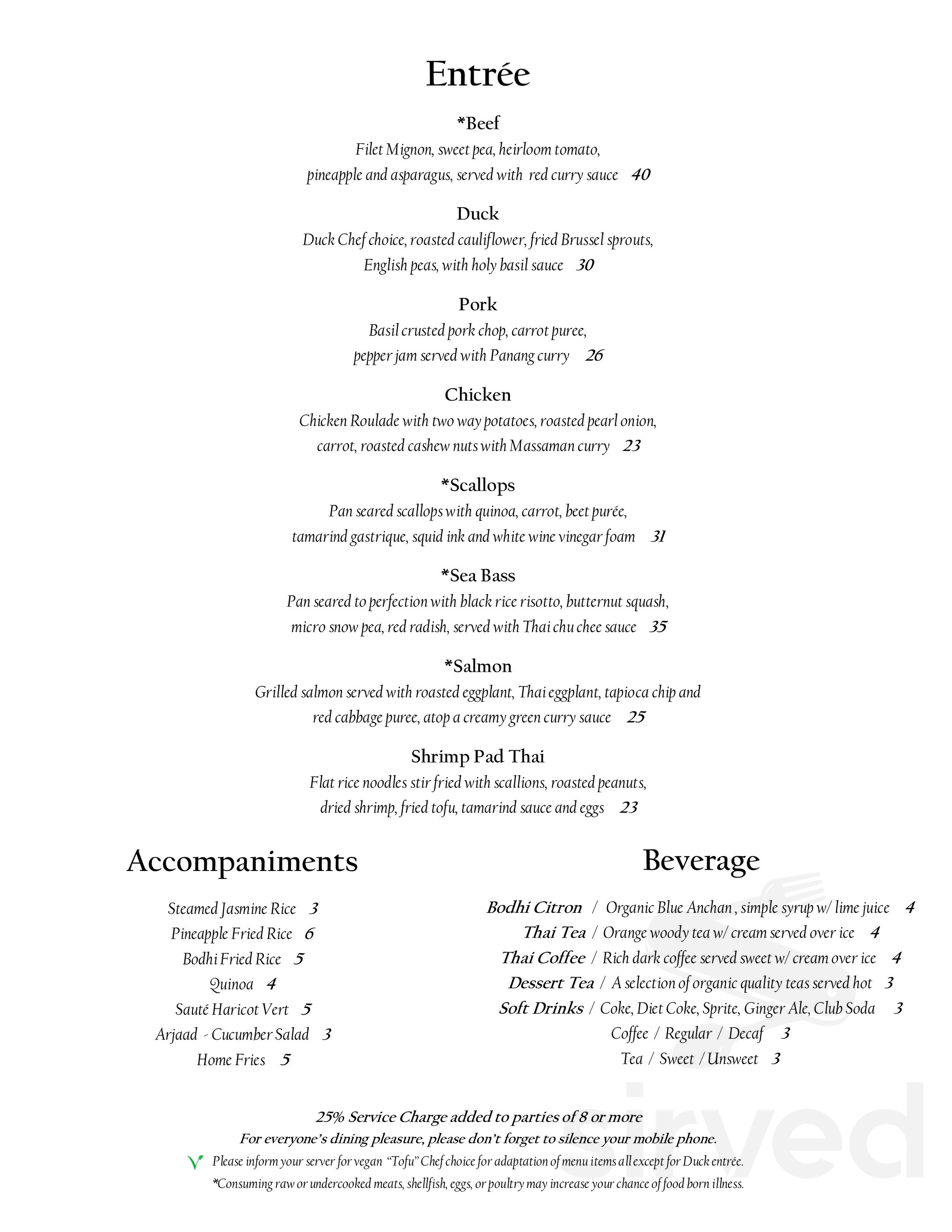 Menu - Lexington SC's Bodhi Thai Dining | Sirved
