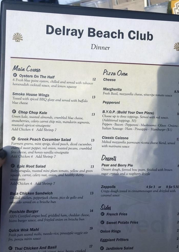 Menu for Delray Beach Club in Delray Beach, FL | Sirved