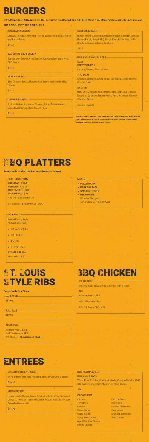 Bad Brads BBQ - Carry Out and Catering menu in Clinton Twp, Michigan, USA