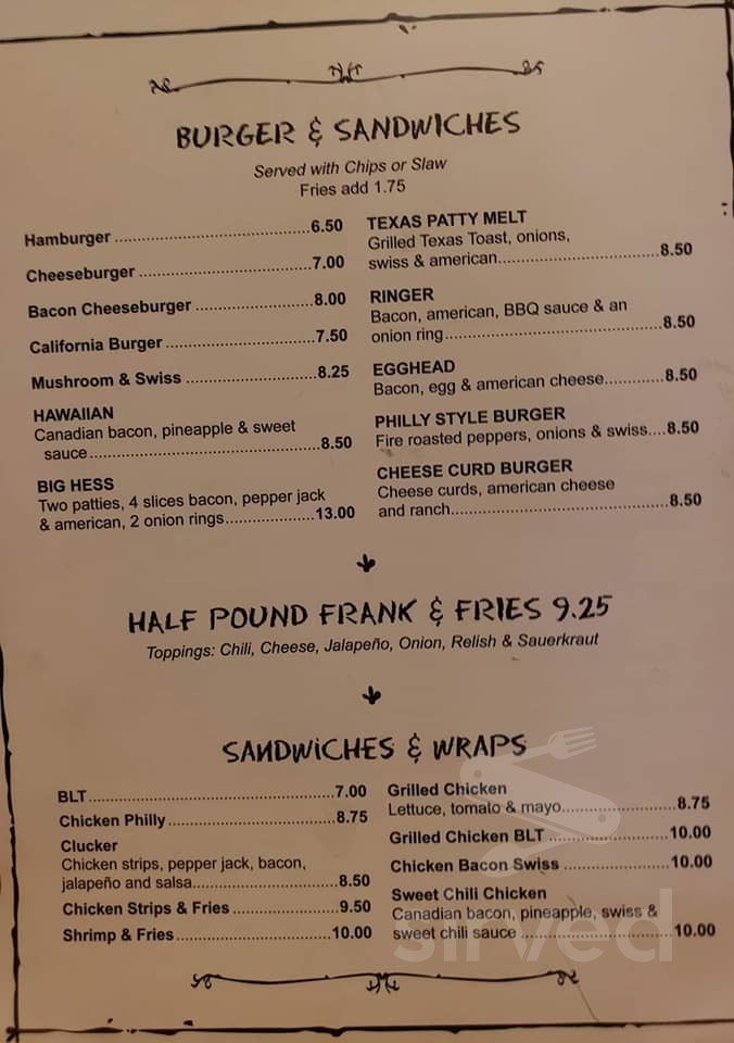 Foxhole Bar & Grill menu in Foxhome, Minnesota, USA