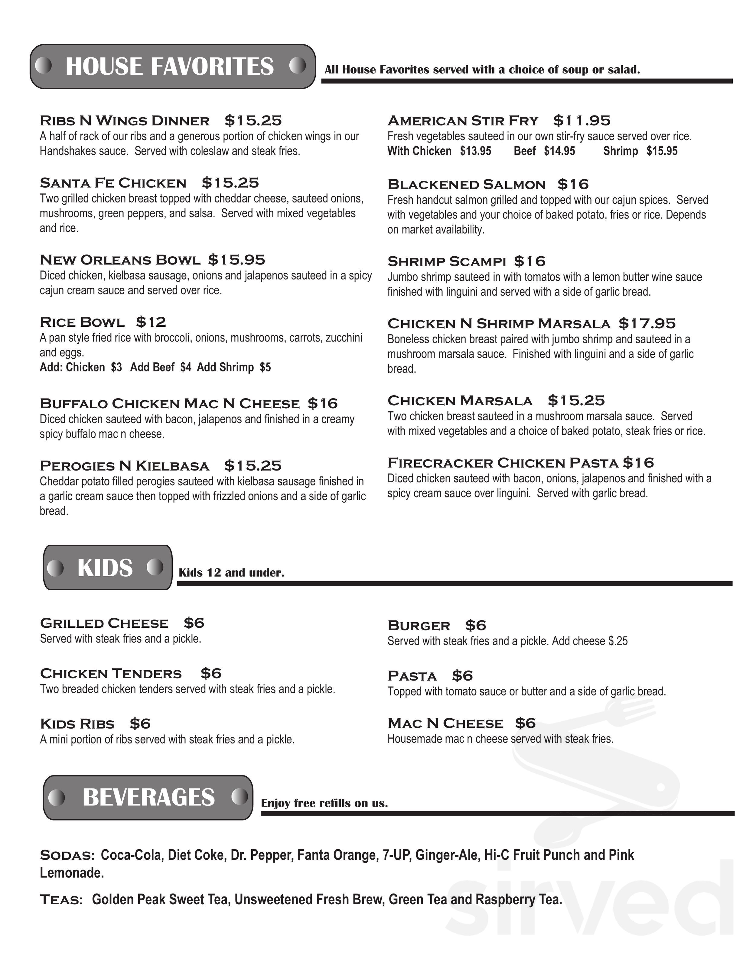 Handshakes Bar & Grill menu in Hopewell Junction, New York, USA