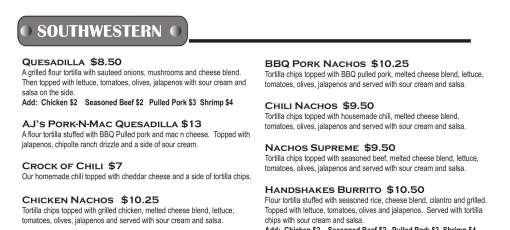Menu for Handshakes Bar & Grill in Hopewell Junction, NY | Sirved